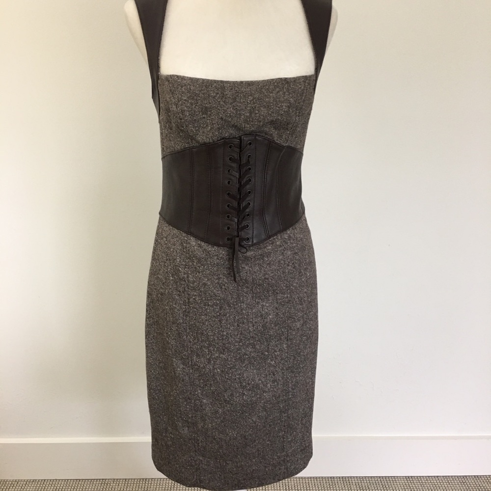 Bebe Leather Wool Corset Dress - Gem